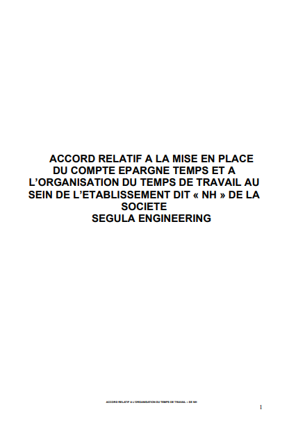Accord temps de travail SENH – Site de la section Segula Engineering